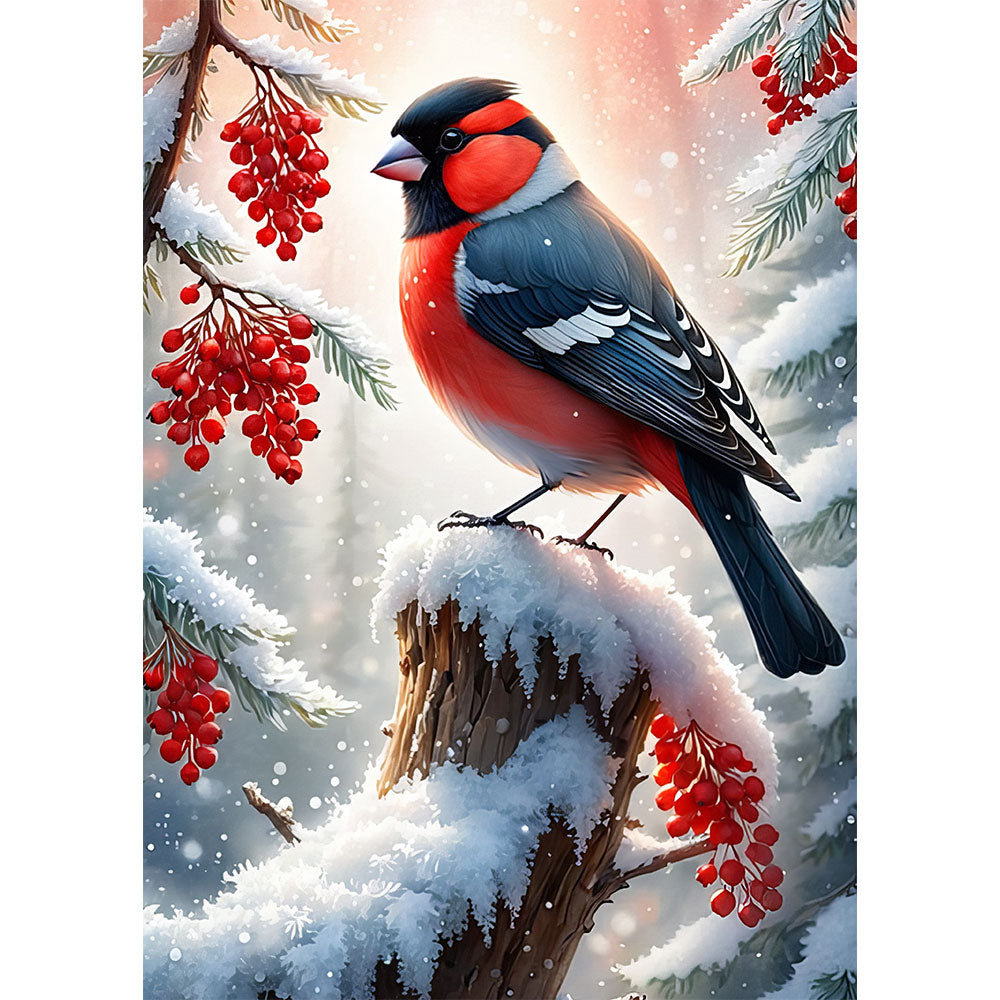5D Diamond Painting AB Steine Gimpel im Winter | Unique-Diamond