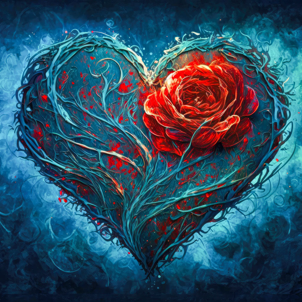 5D Diamond Painting AB Steine Herz Mit Rose | Unique-Diamond
