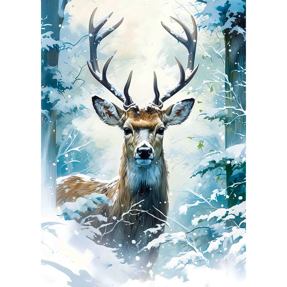 5D Diamond Painting AB Steine Hirsch Im Winter | Unique-Diamond